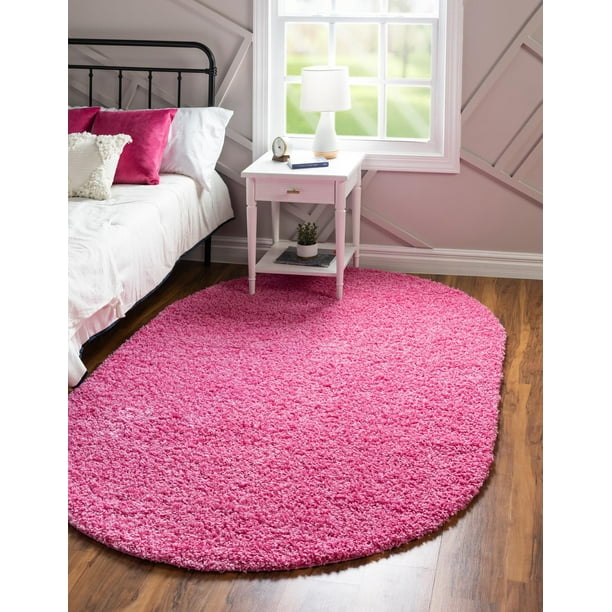 Rugs.com Solid Shag Collection Rug – 8' x 10' Oval Taffy Pink Shag Rug ...