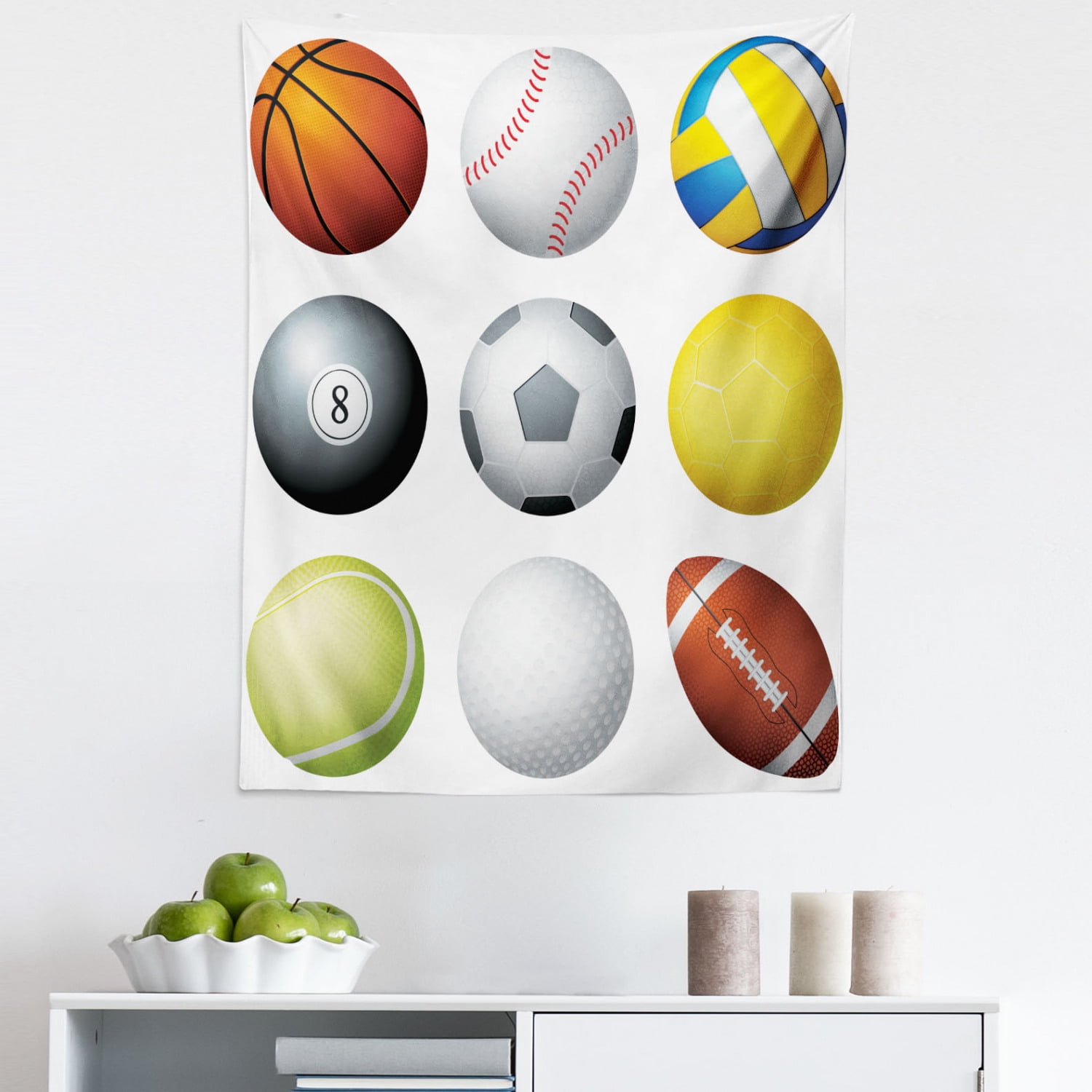 Multicolor Tapestry, Diversified Sport Balls Objects in Diamond or ...