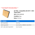 ProTune Air Filter for Toyota RAV4 2.5L 4 Cyl 2019 - 2022, Compatible ...