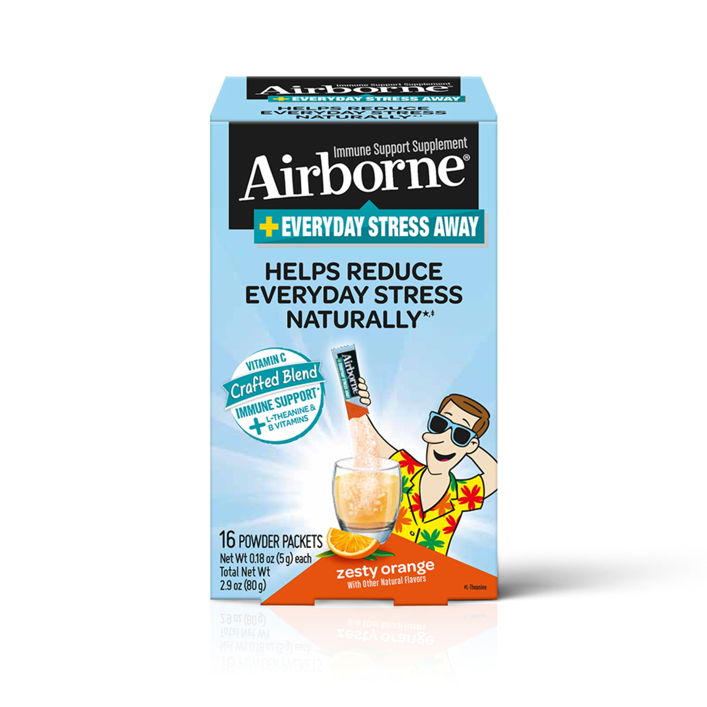 Airborne Stress Away Immune Support Supplement, Zesty Orange (16 Powder ...