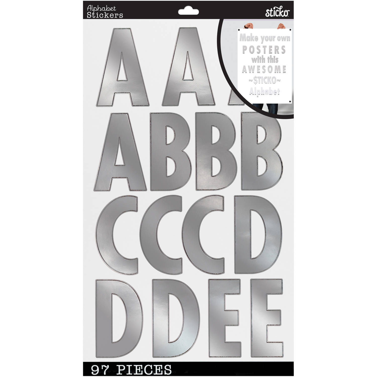 Sticko Silver XI Poster Alphabet Stickers, 97 Piece - Walmart.com