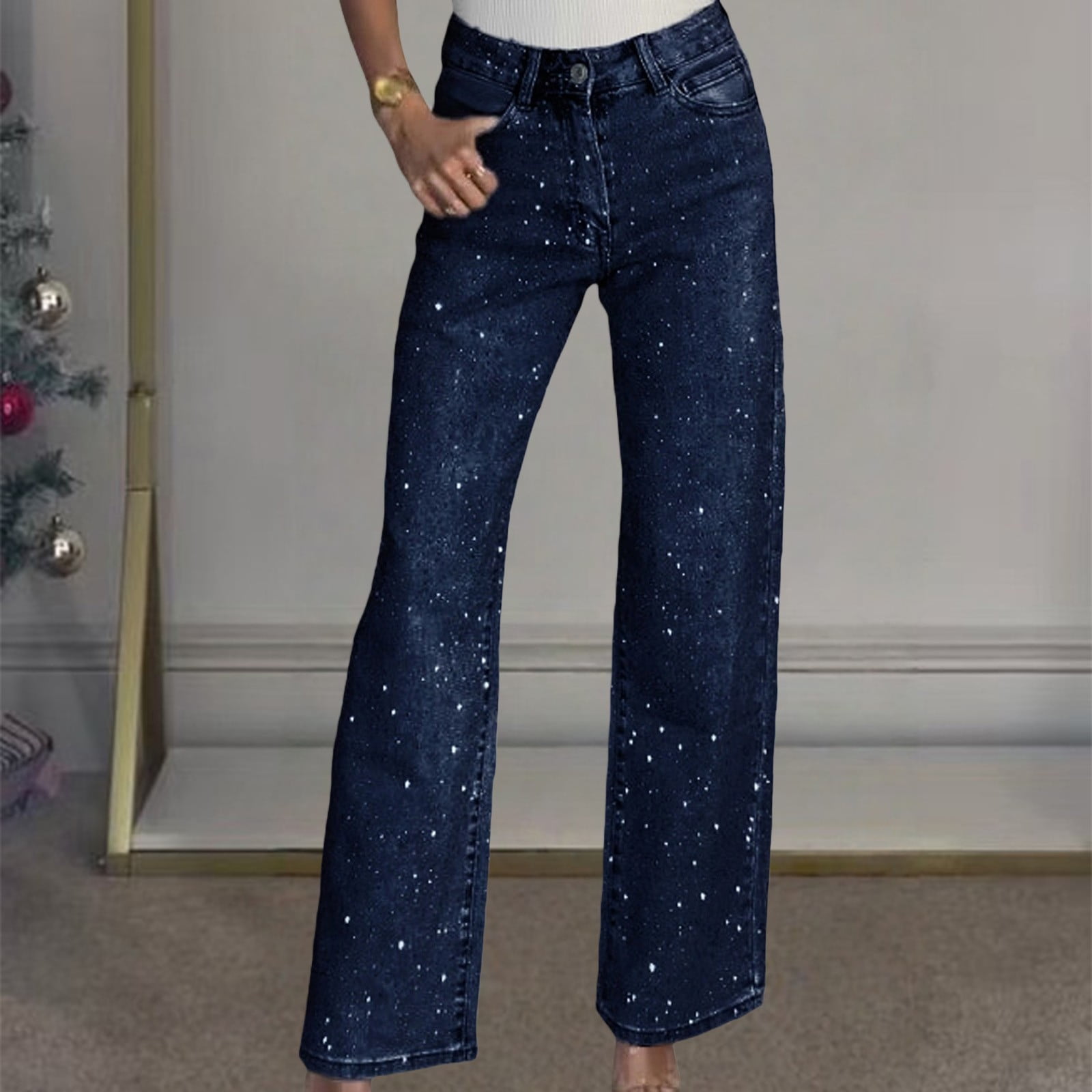 Click here for Hassda Womens High Waisted Rhinestone Jeans  Strai... prices