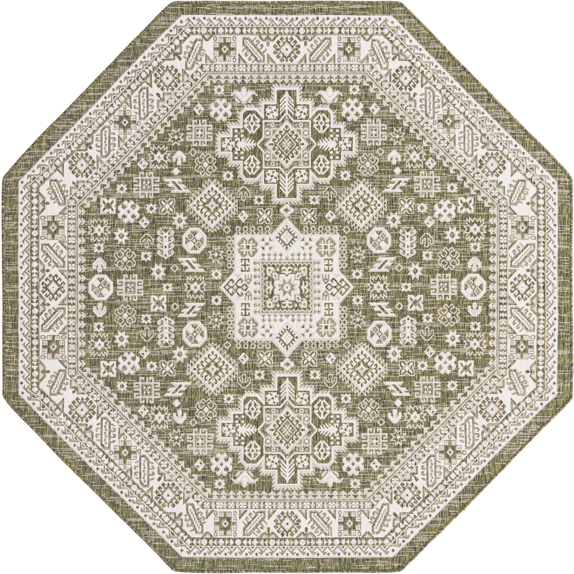 Rugs.com Outdoor Aztec Collection Rug – 8 Ft Octagon Green Flatweave ...