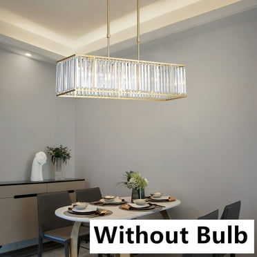 Modern Rectangular Crystal Chandelier Light, 4-Light Hanging Pendant ...