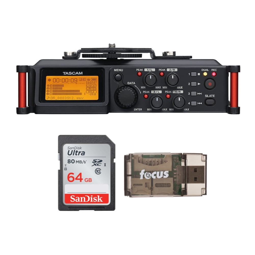 Tascam DR70D 4-Track Portable Recorder Bundle with SanDisk Card and ...