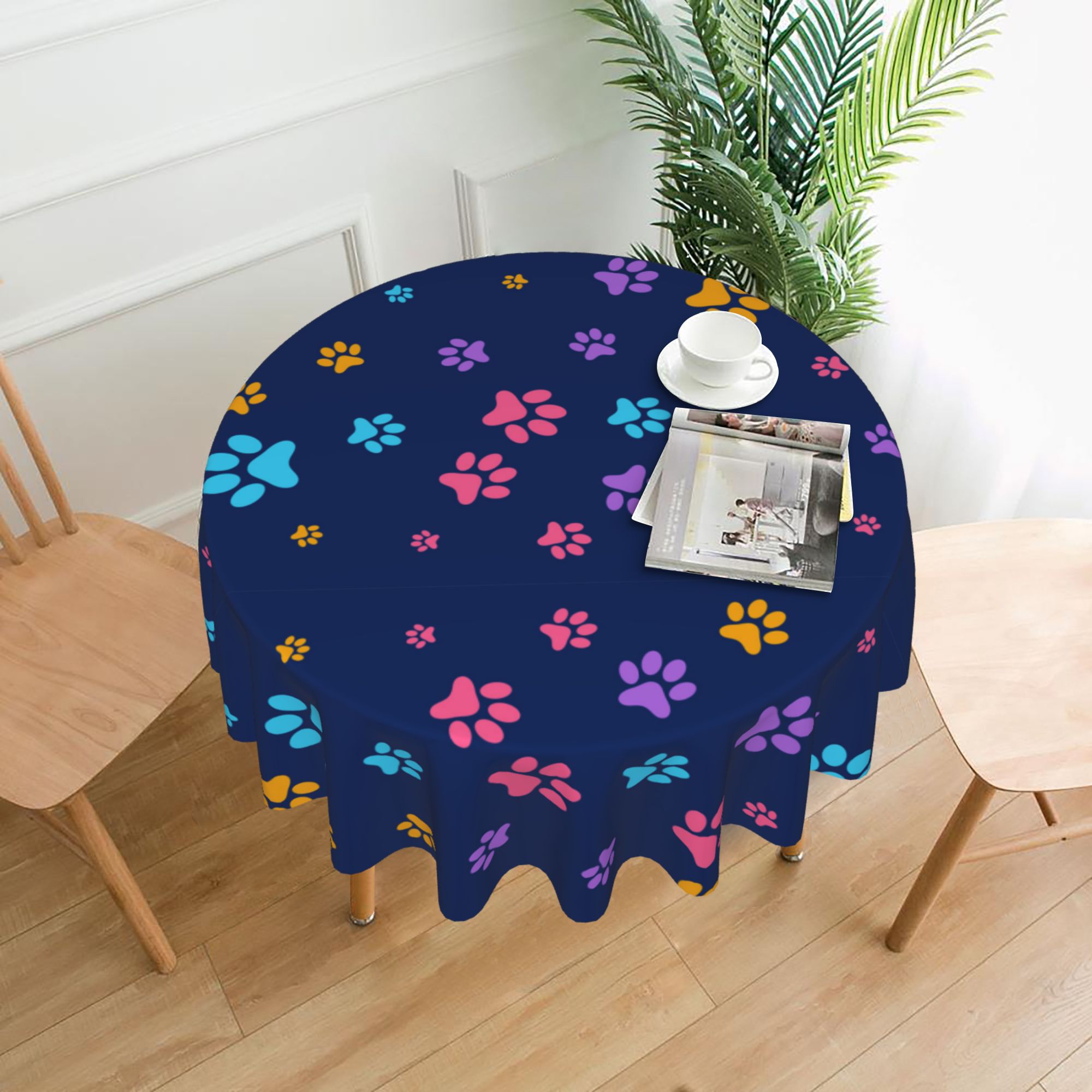 ZICANCN Round Table Cloths 60 Inch, Cute Pet Dog Cartoon Paw Table ...