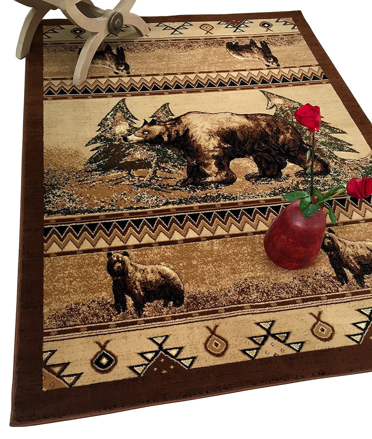 Lodge, Cabin Nature and Animals Area Rug - Stripped Design Cabin Area ...