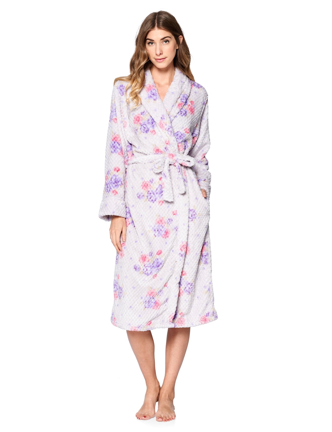 Casual Nights Women's Heart Long Sleeve Mini Popcorn Fleece Plush Robe ...