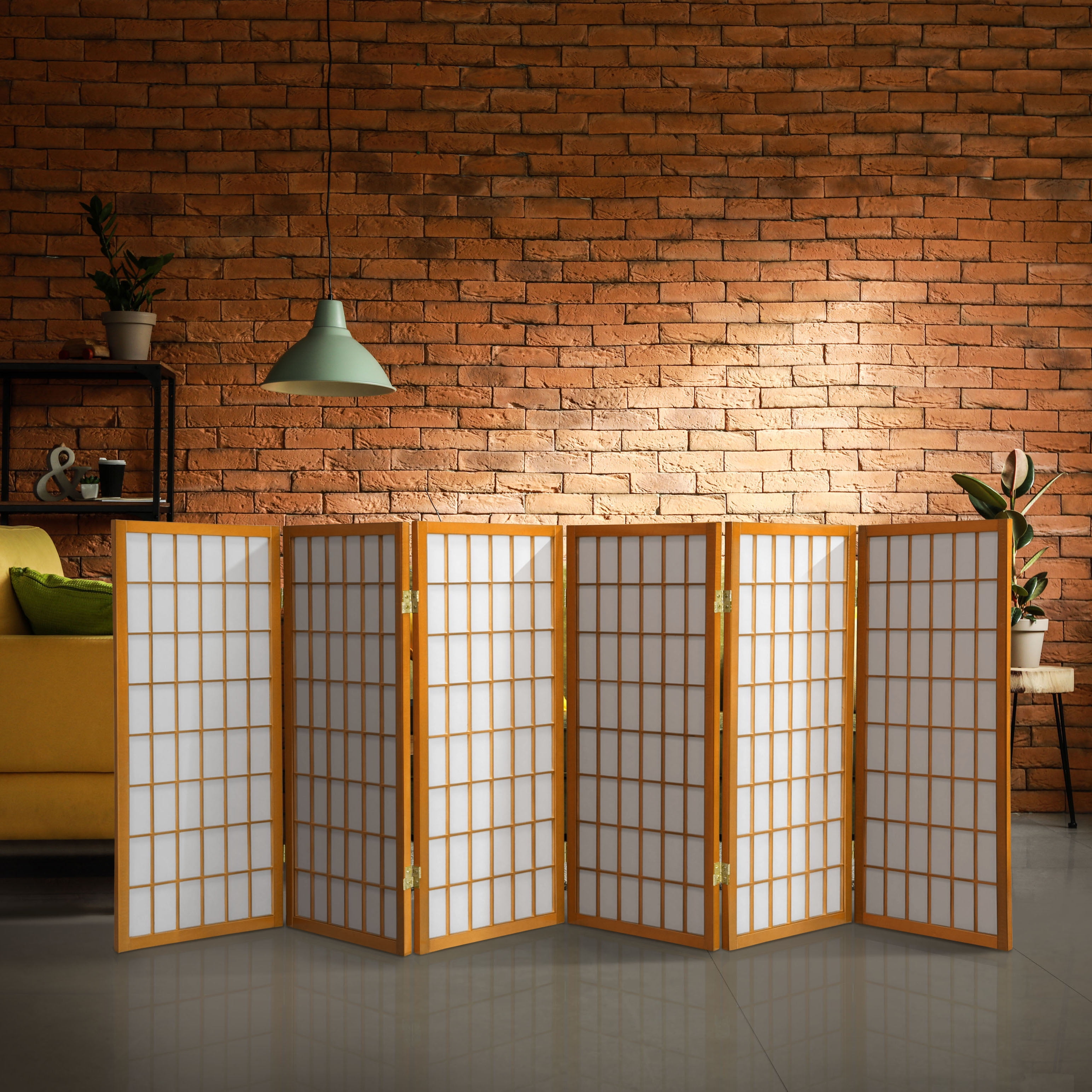Oriental Furniture 3 Ft Tall Window Pane Shoji Screen, Honey, 6 panel ...