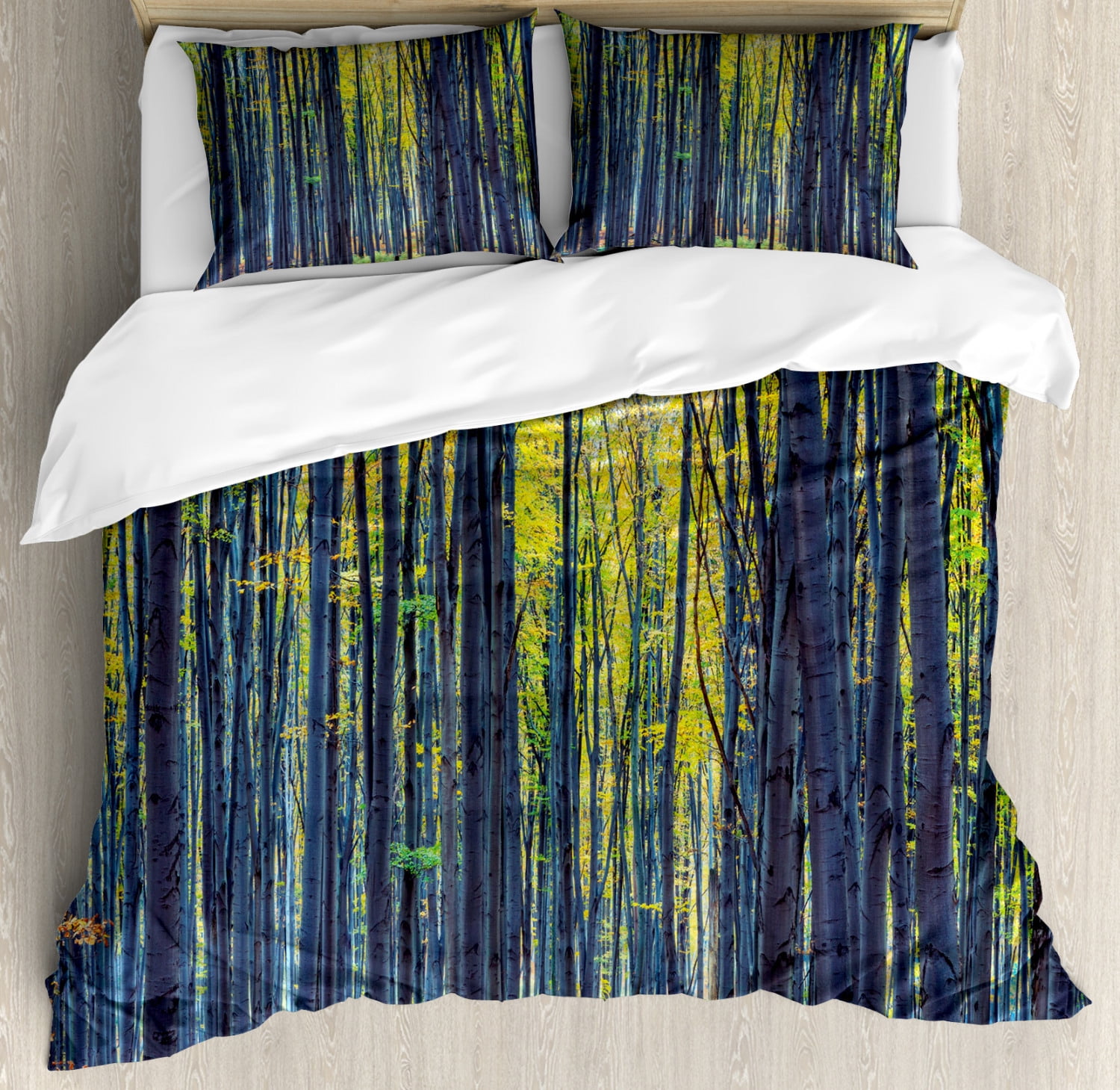 Fall Decorations Queen Size Duvet Cover Set, Beach Autumn Forest with ...