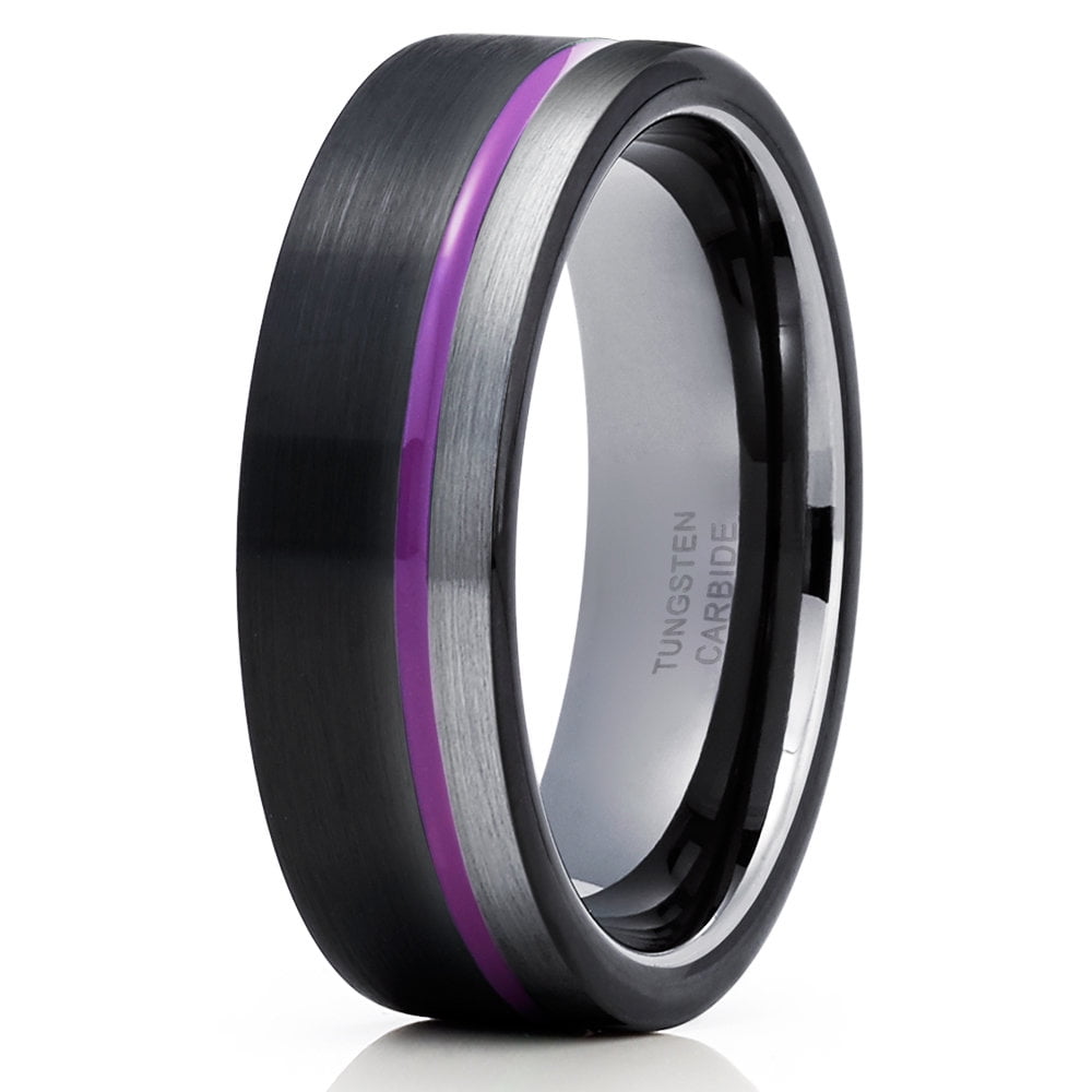 Purple Tungsten Wedding Ring Black Tungsten Ring Gunmetal Ring Offset ...