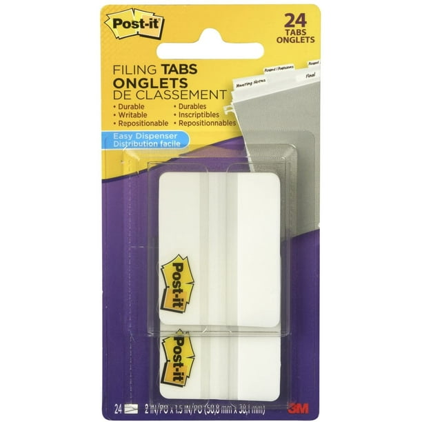 Post-it Tabs File Folder Tabs, 2" x 1.5", 24 Tabs with Dispenser, White ...