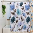 Blue Green Flower Shower Curtains for Bathroom, Watercolor Floral Gray ...