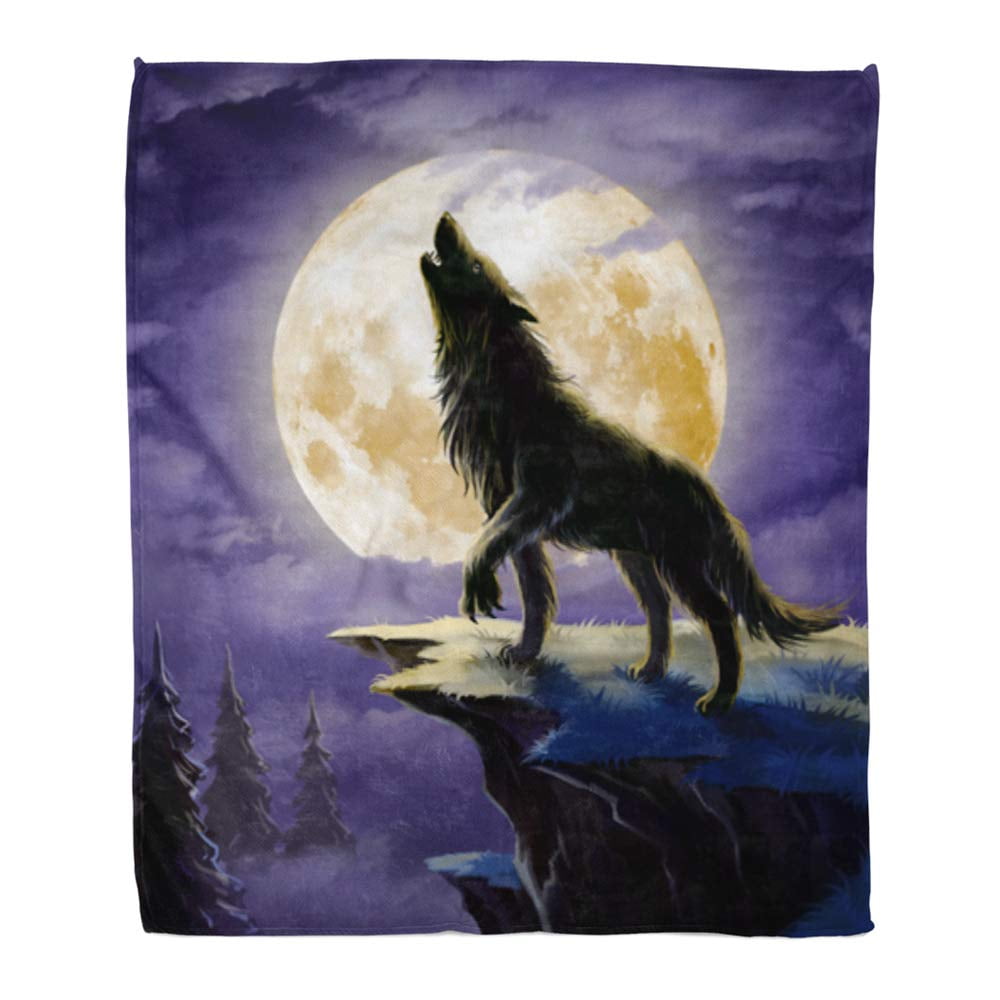 SIDONKU Throw Blanket Warm Cozy Print Flannel Wolf Werewolf Moon Forest ...