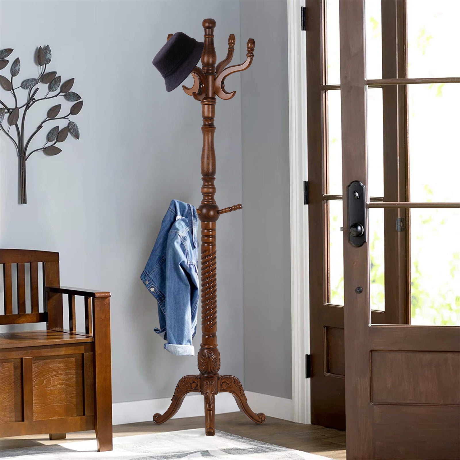 Vintage 79" Coat Tree Stand Heavy Duty Freestanding Clothes Hat Coat ...