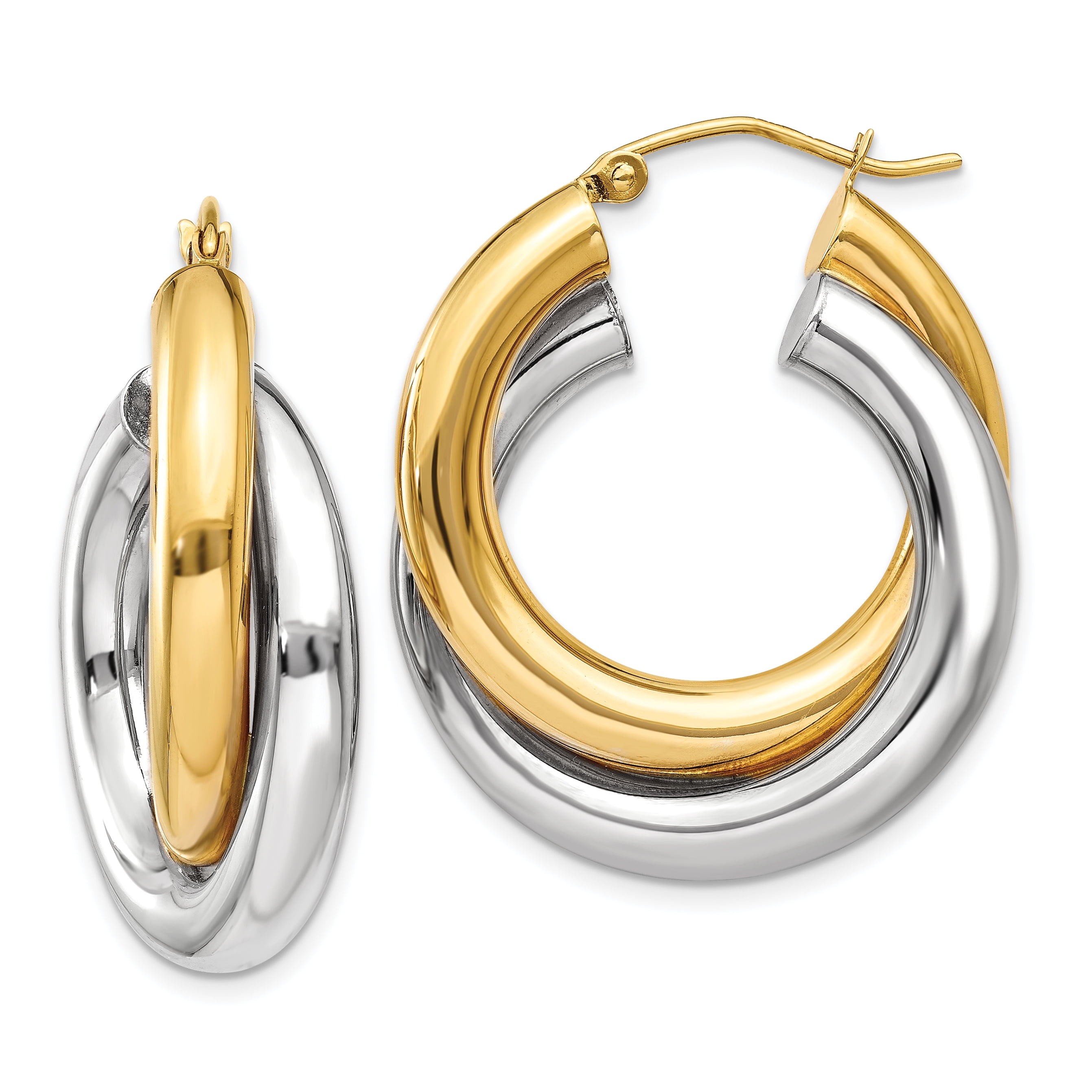 Primal Gold 14 Karat Two-tone Polished Double Tube Hoop Earrings ... Primal Gold 14 Karat Two-tone Polished Double Tube Hoop Earrings ...