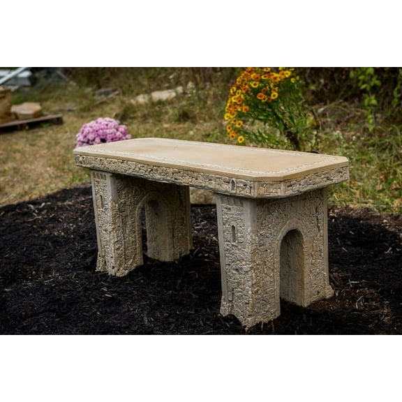 Athena Garden Petrified Rock Bench - Durable Outdoor Concrete Stone ...