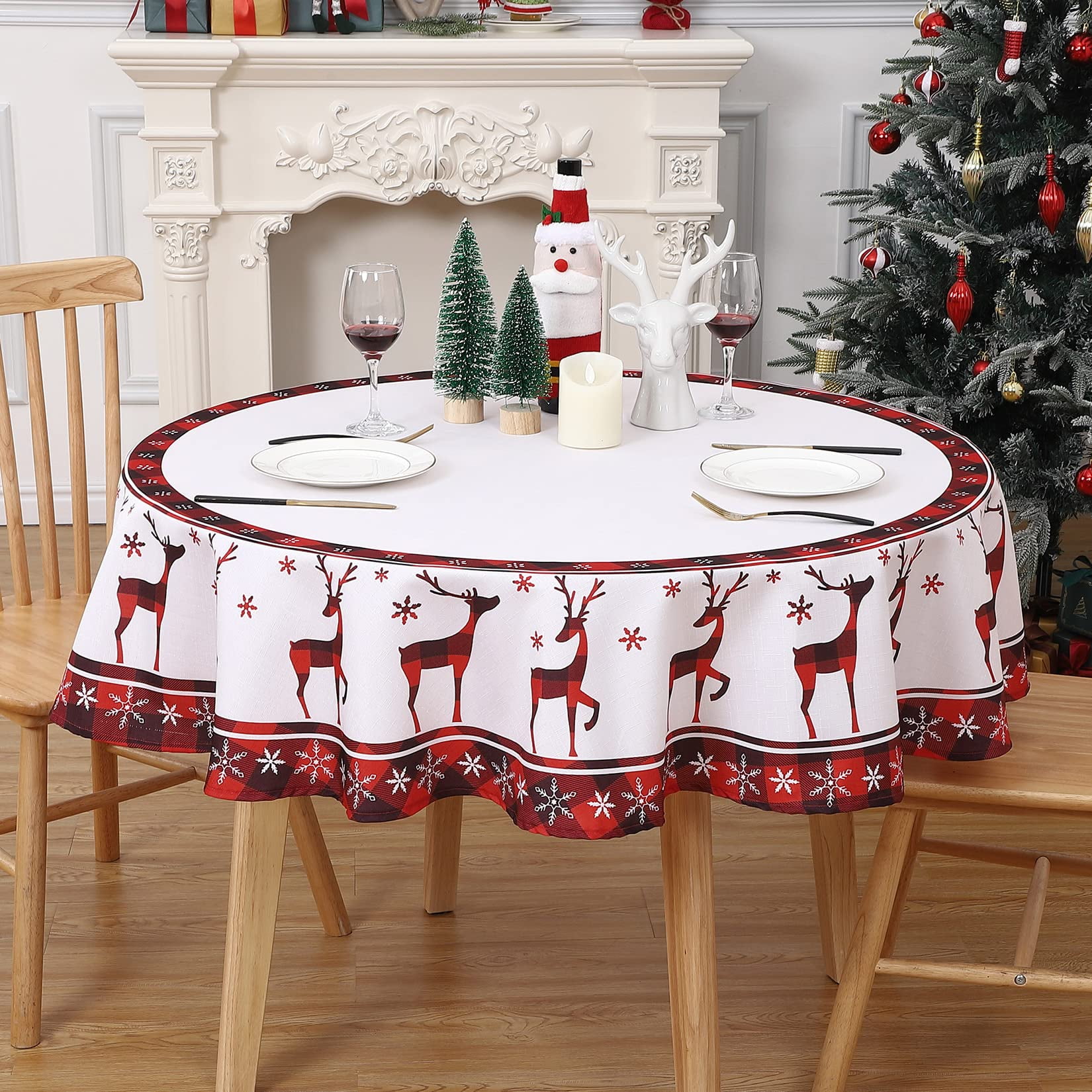 Sakiyrr Christmas Tablecloth Round, Buffalo Plaid Elk Pattern Holiday ...