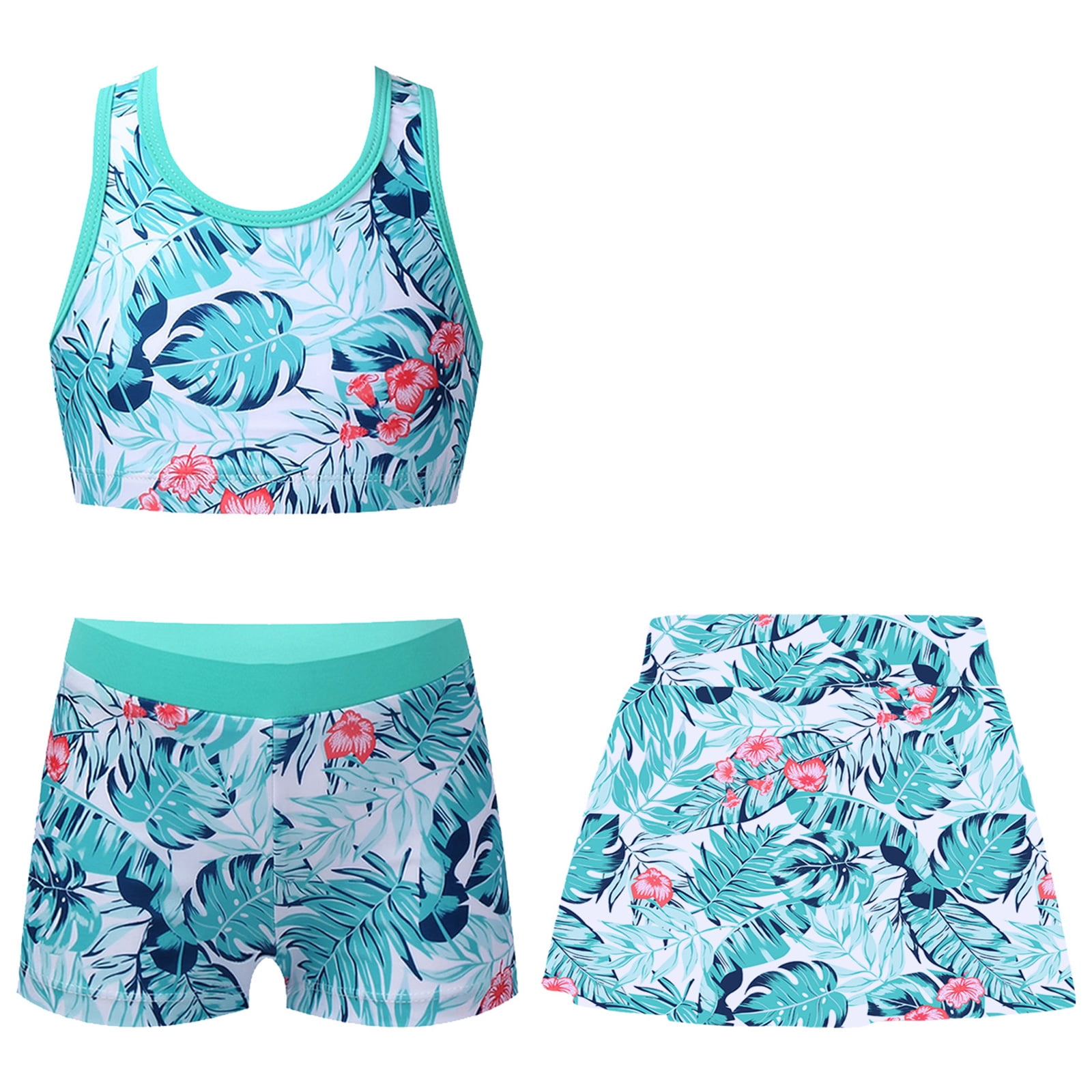 YONGHS Girls Printed Crop Tank Top with Skirts Bottoms 3 Piece Set Rash ...