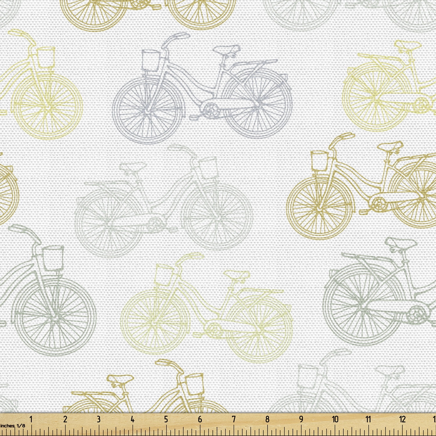 Bicycle Fabric by the Yard, Classic Design Bicycle Drawings of Pastel ...
