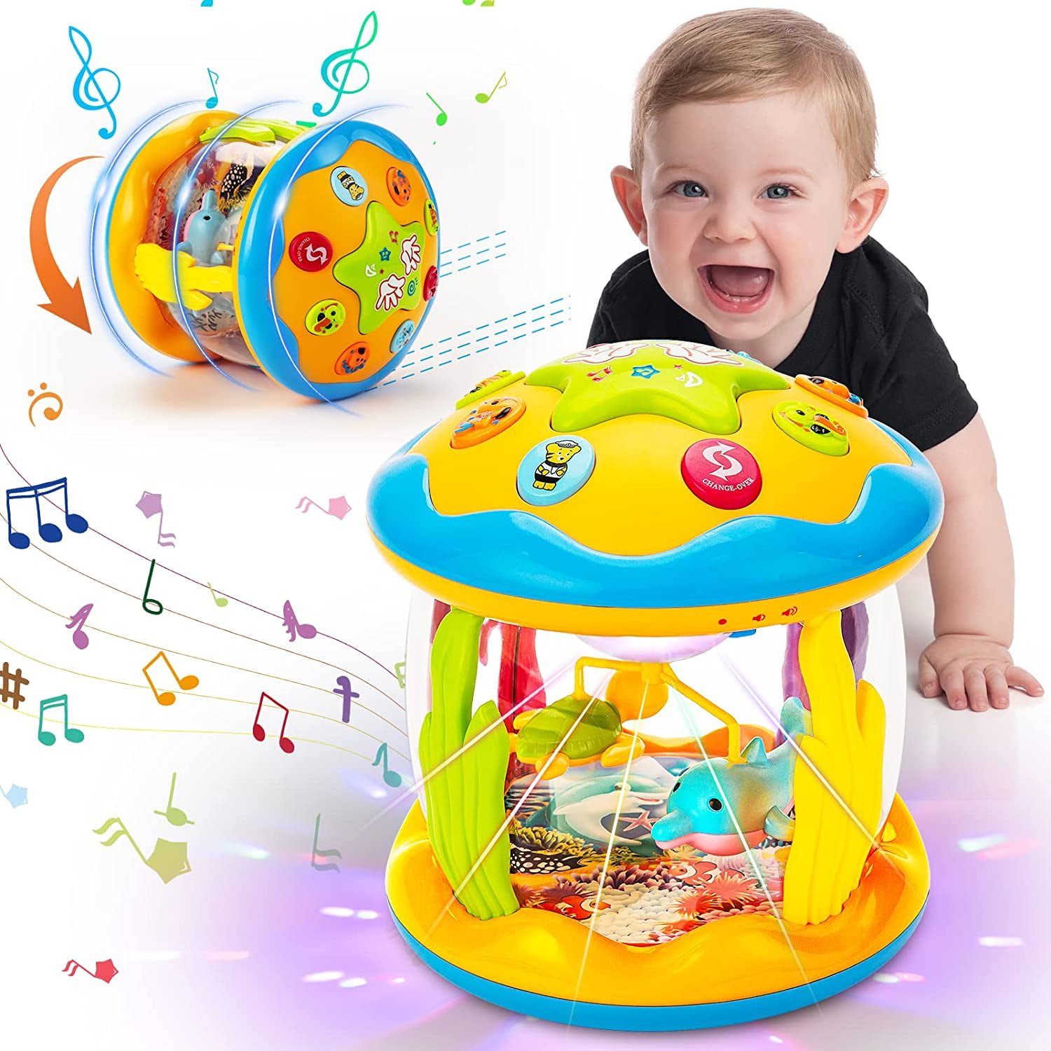 MAINYU Baby Toys 6+ Months Ocean Rotating Projector - Early Education ...