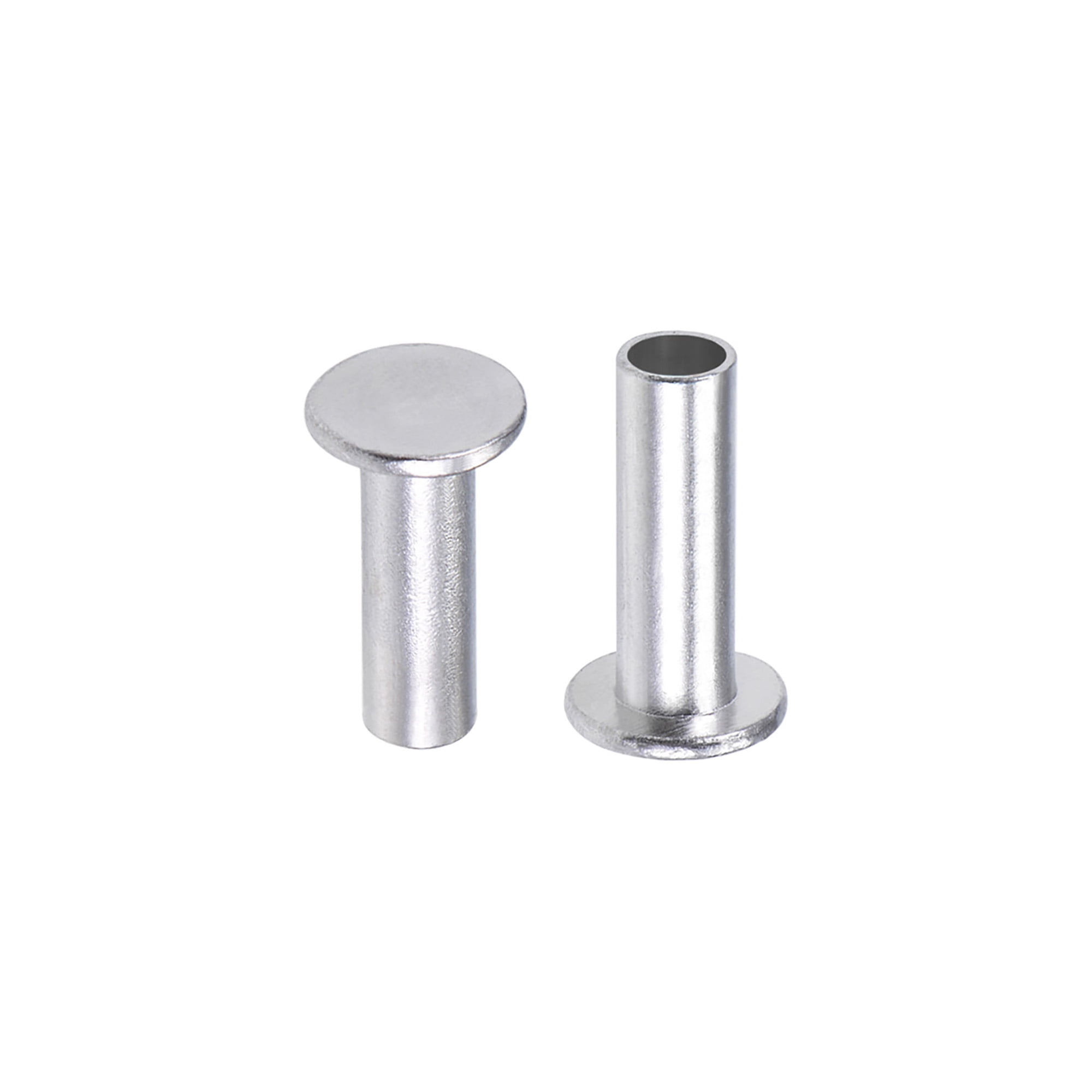 Uxcell 0.24'' x 0.71'' Flat Head Semi-Tubular Rivets Aluminum Silver ...