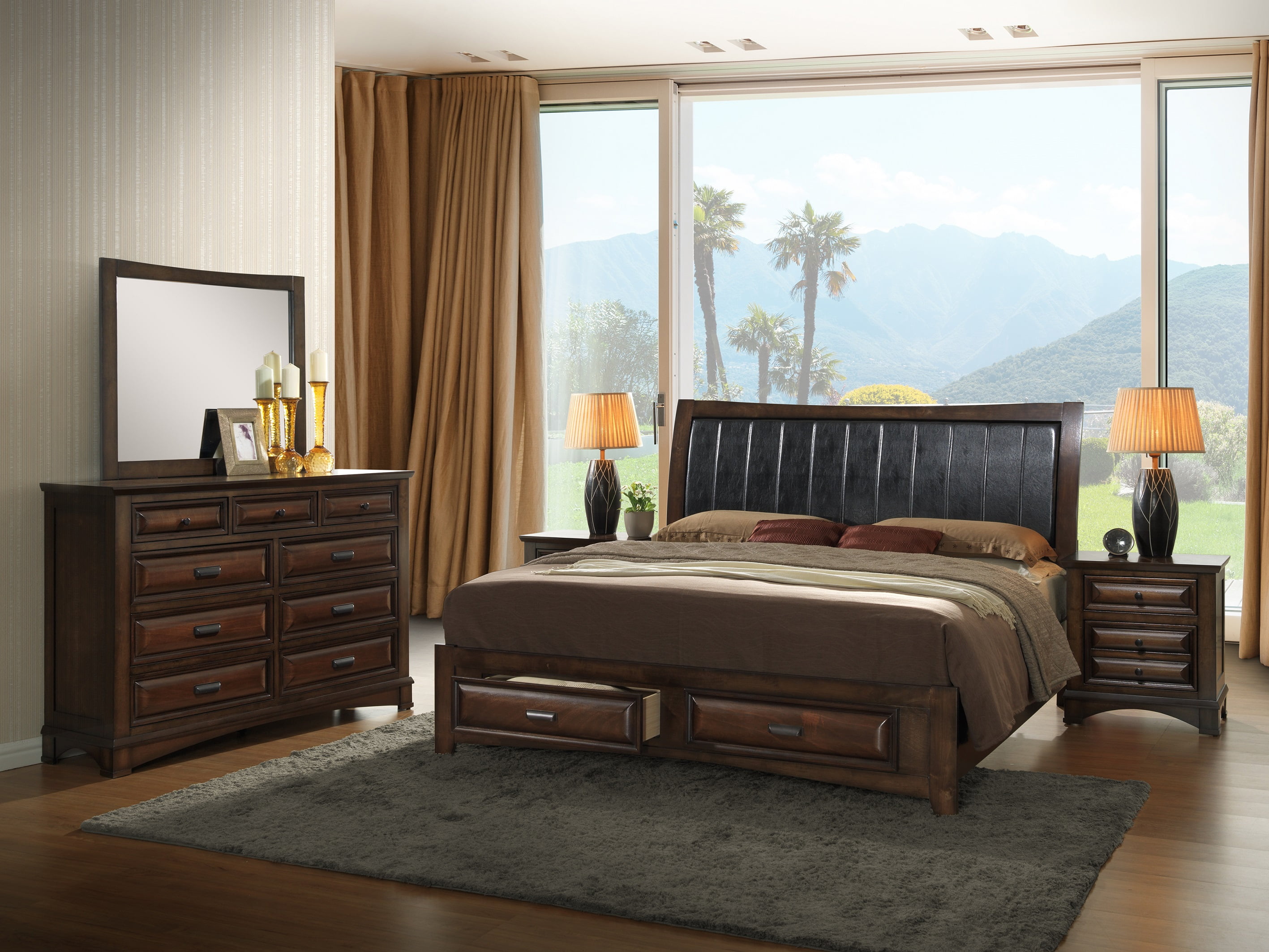 Broval Wood Bed Room Set, Storage Bed, Dresser, Mirror, 2 Nightstands ...