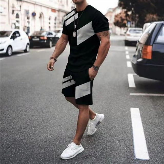 Akiihool Summer Short Sets Men 2 Piece Outfits Men's 2 Pieces Shirt Set Short Sleeve Fashion ...