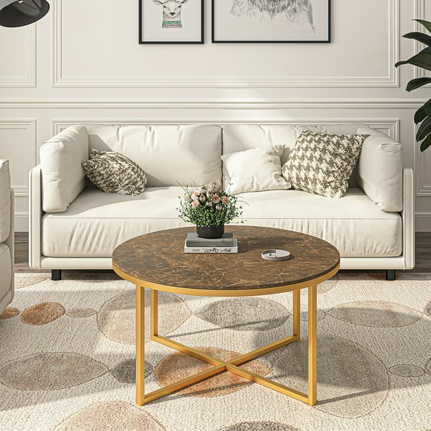 Topcobe Modern MDF Circle Center Table, Round Coffee Table with Cross ...