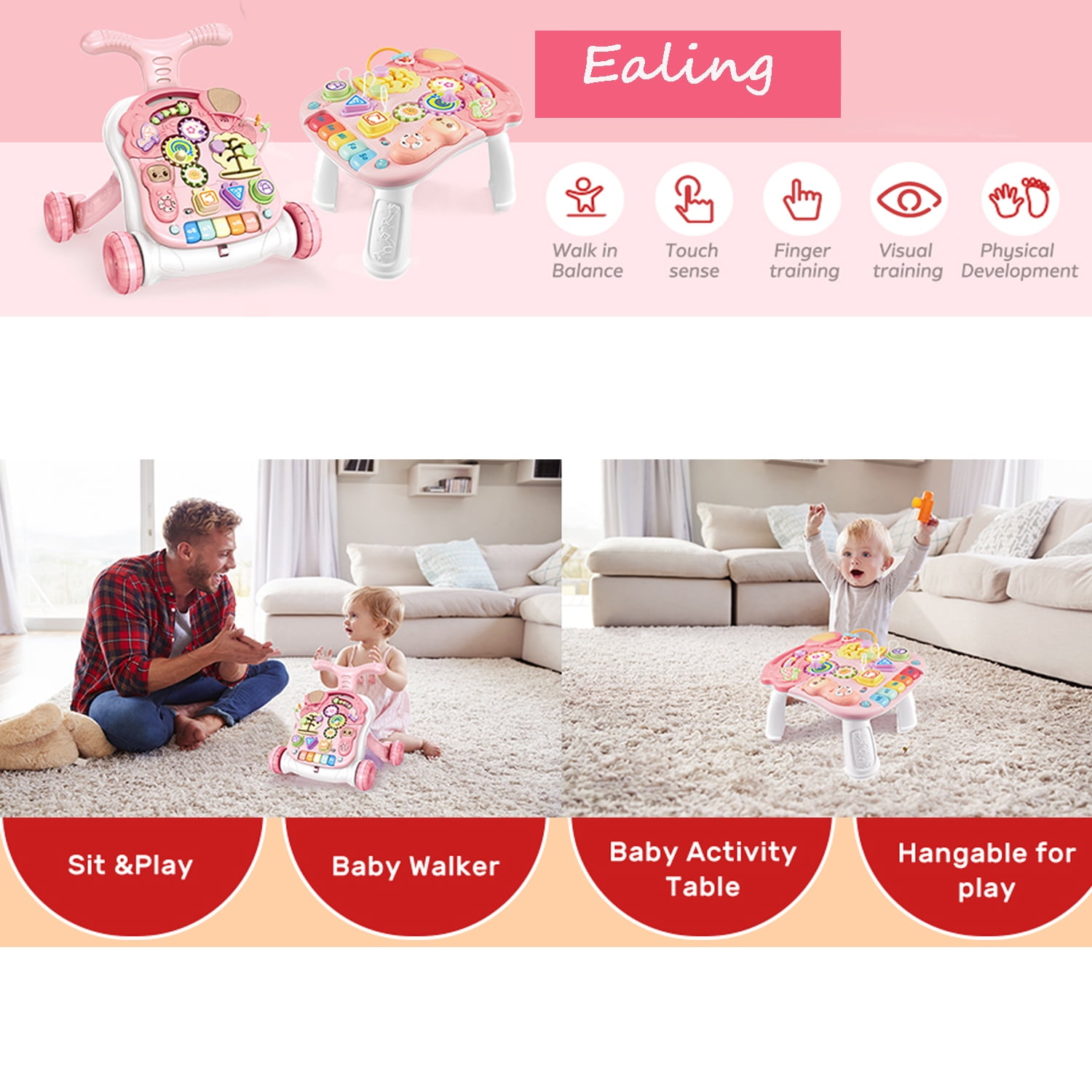 Buy Ealing Baby Learning Walker Sit-to-Stand Baby Walker with Wheels ...