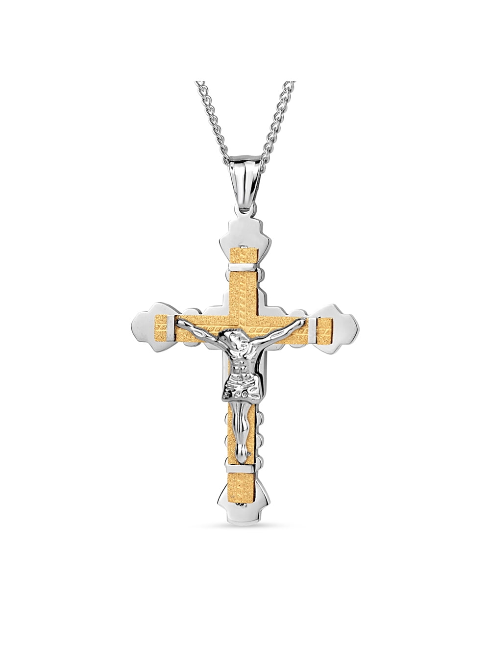 316L Stainless Steel Crucifix Pointy Cross Pendant, 24" Curb Chain ...