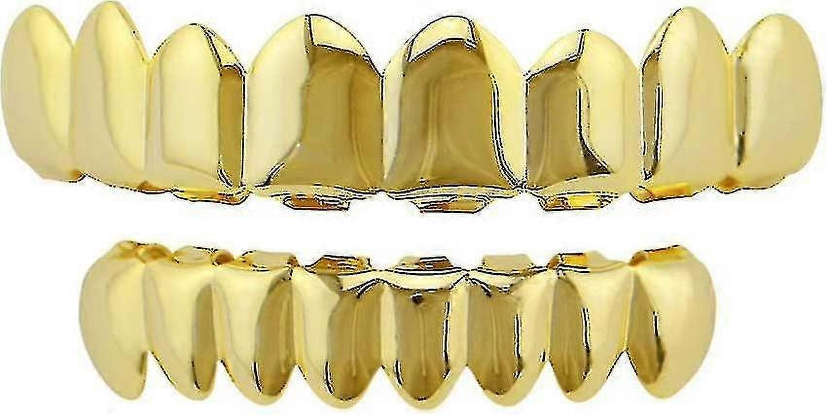 18k Gold Plated Hip Hop Teeth Grillz Caps 8 Teeth Mouth Top And Bottom ...