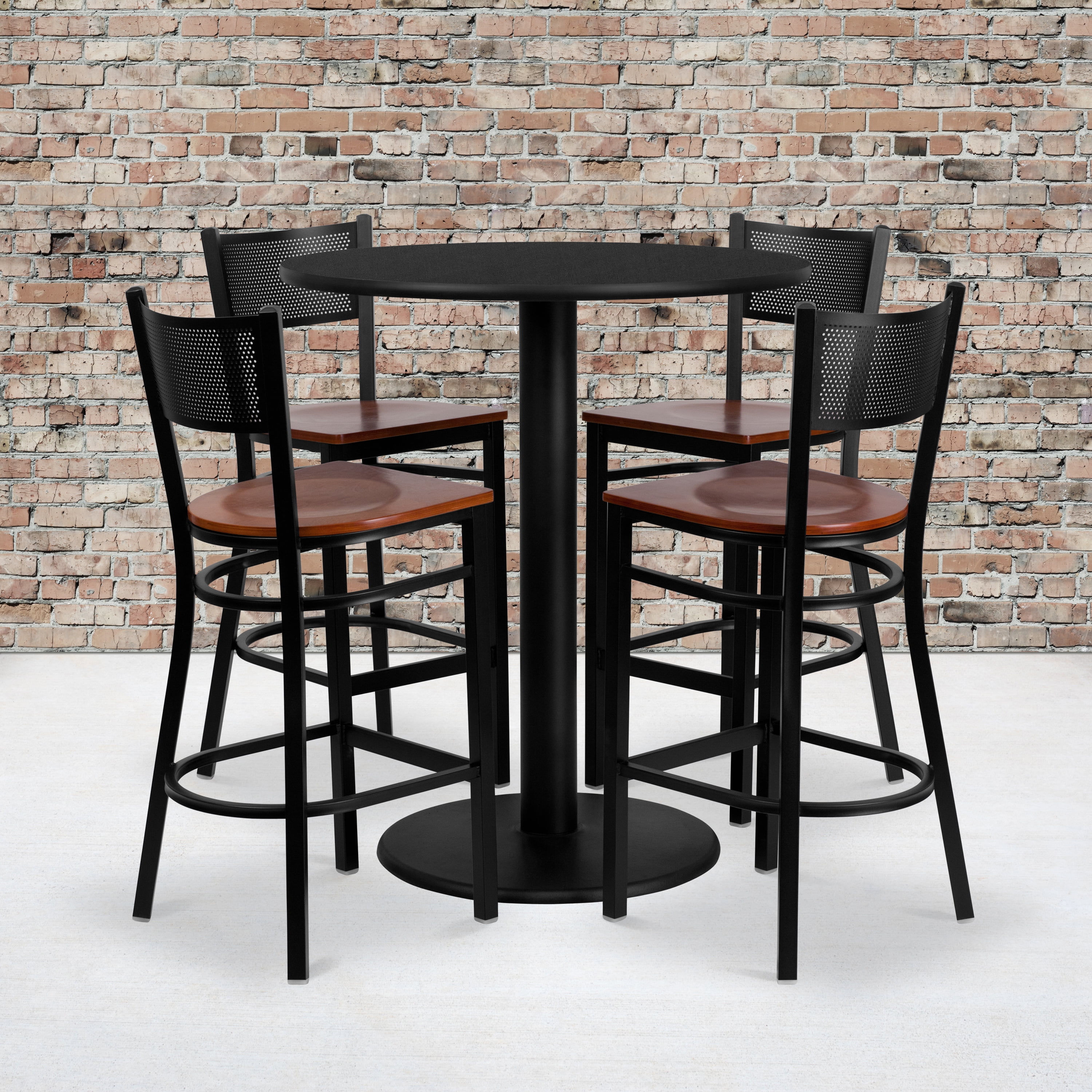Flash Furniture 36'' Round Black Laminate Table Set with 4 Grid Back ...