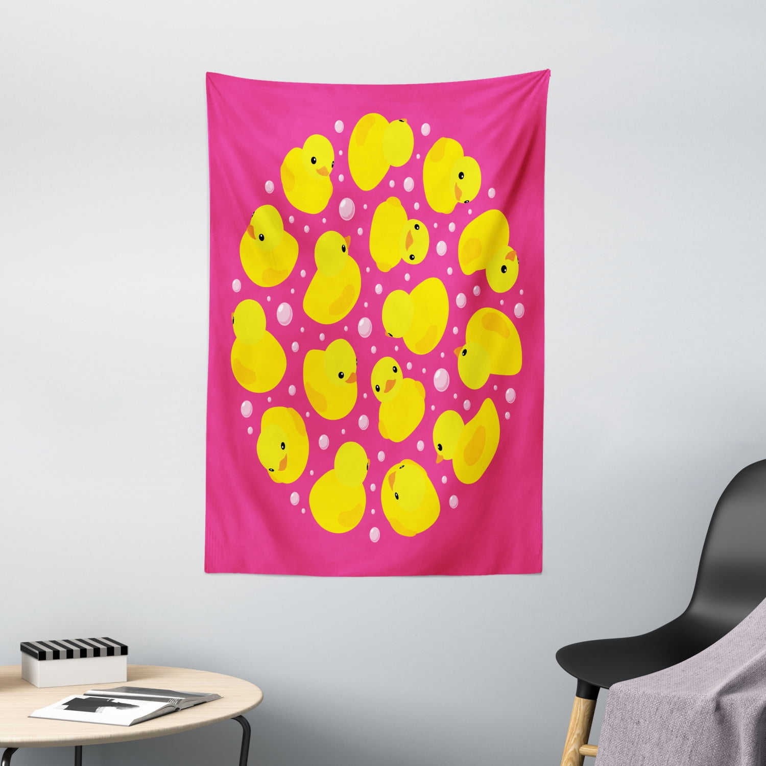 Rubber Duck Tapestry, Fun Baby Duckies Circle Artsy Pattern Kids Bath ...