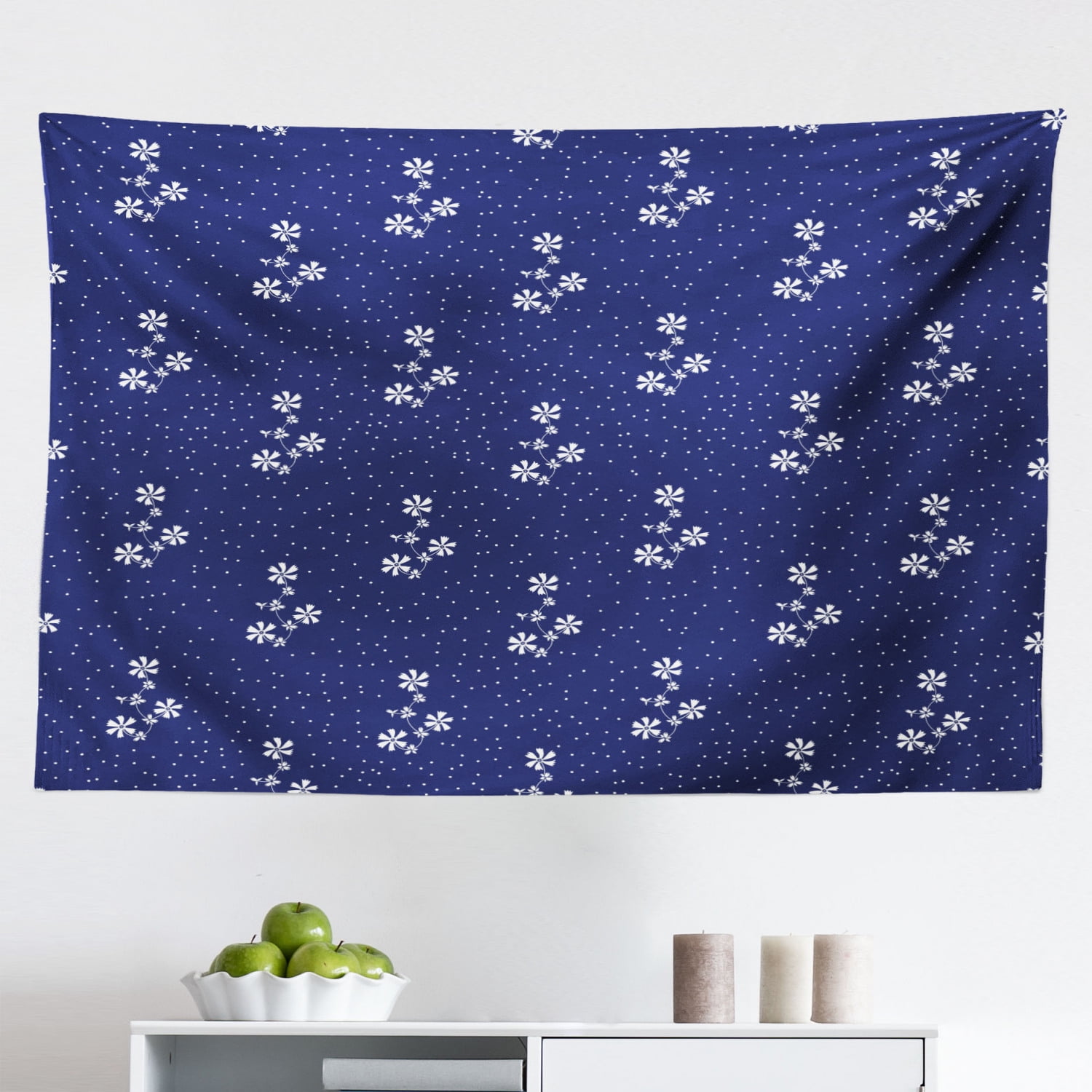 Navy Blue Tapestry, Geometrical Mosaic Square Patterned Colorful ...
