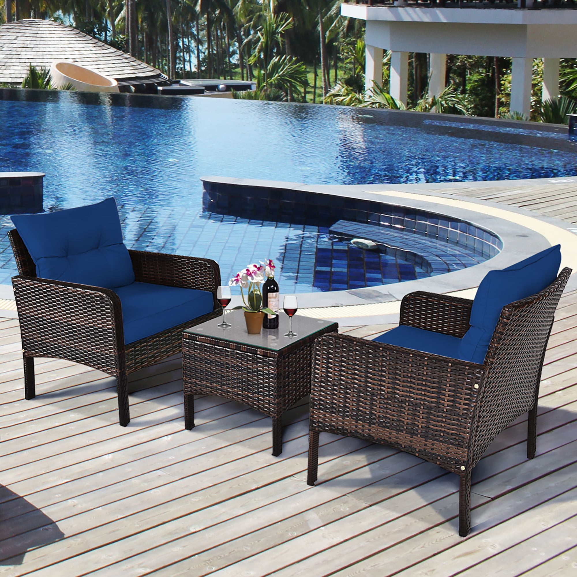 Click here for Costway 3pcs Outdoor Rattan Conversation Set Patio... prices
