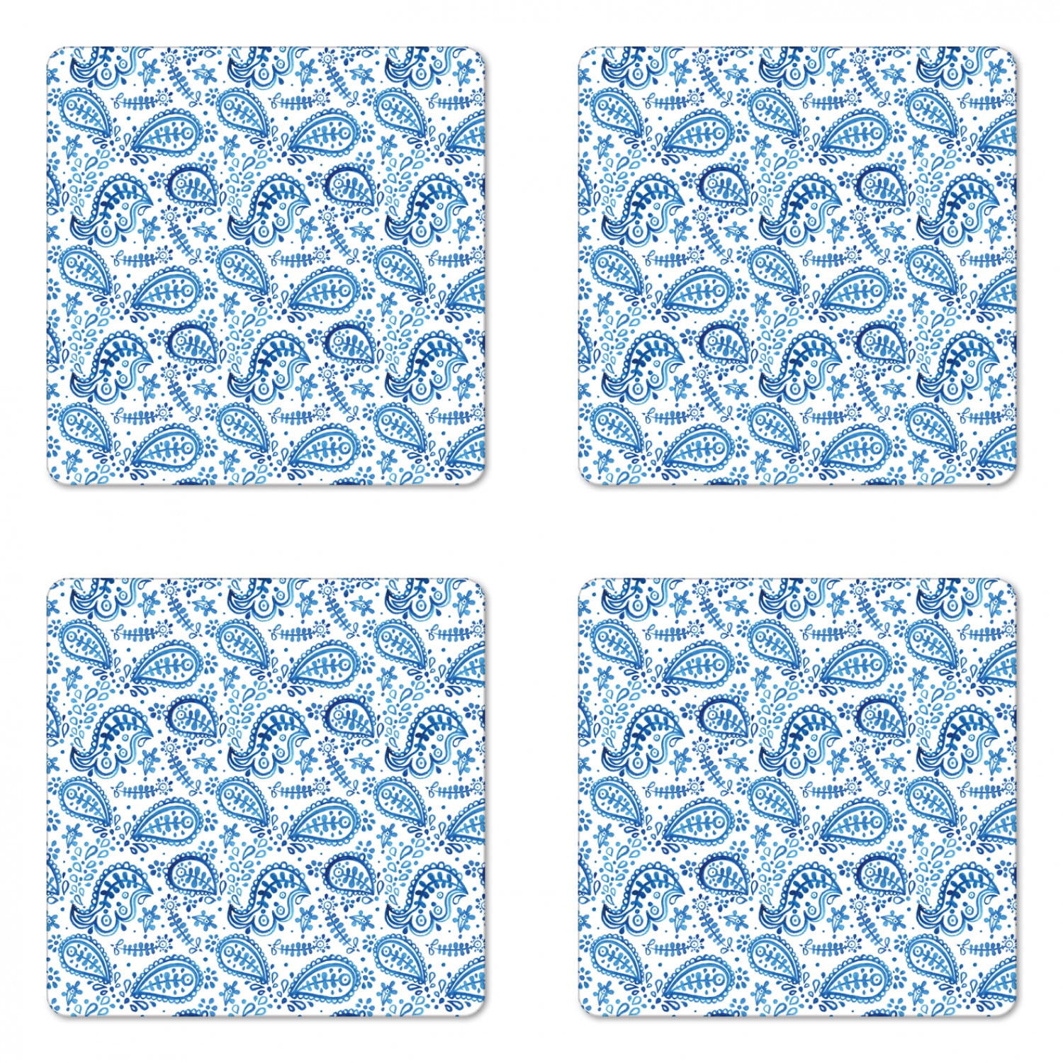 Paisley Coaster Set of 4, Mediterrian Themed Design with Water Color ...