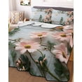 90x96in Quilt Bedding Set, Idyllic Flowers on Teal Wooden Lightweight ...