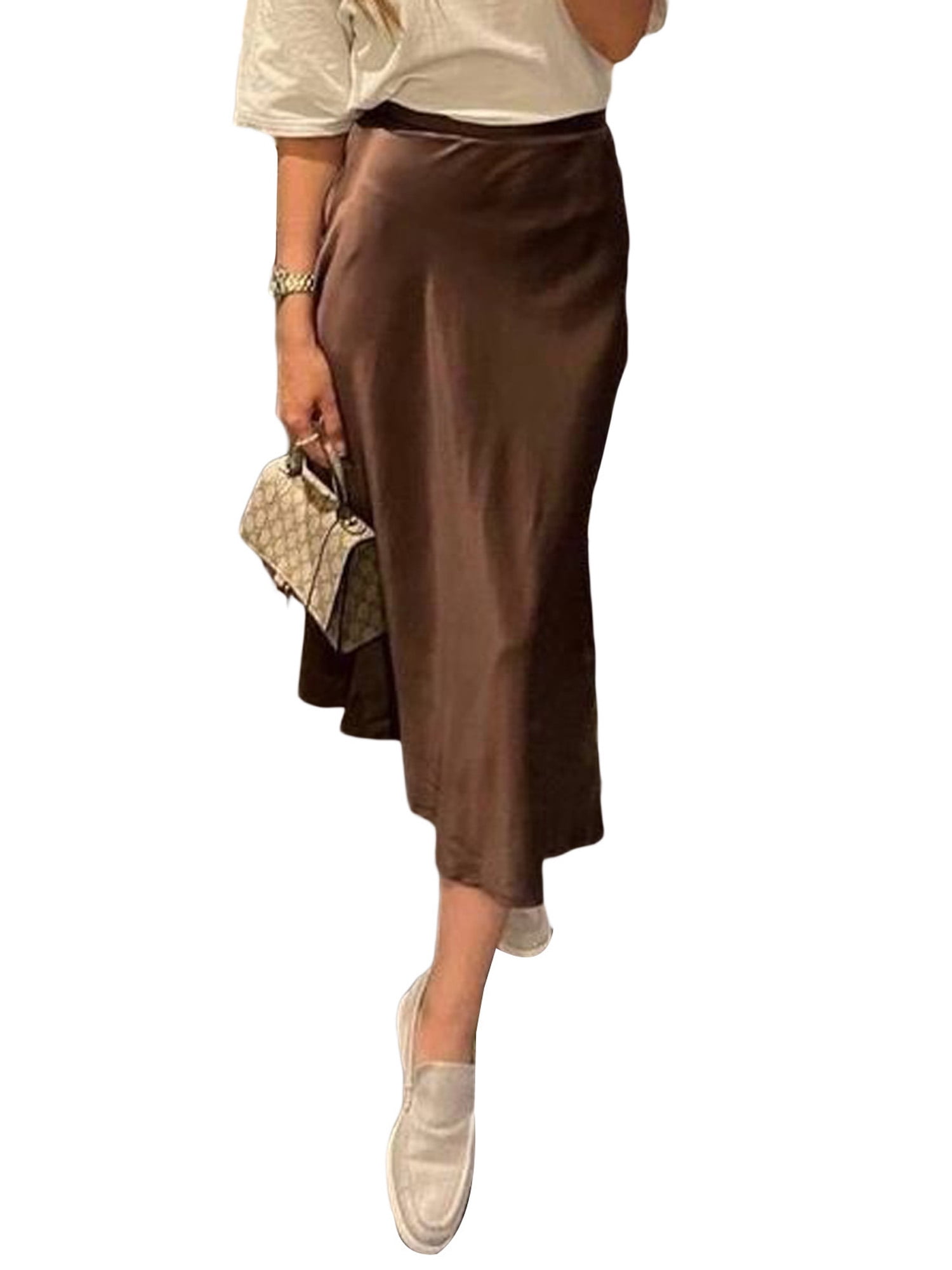 Gupgi Jupes en Satin pour Femmes Élégantes Taille Haute Longues Jupes d ...