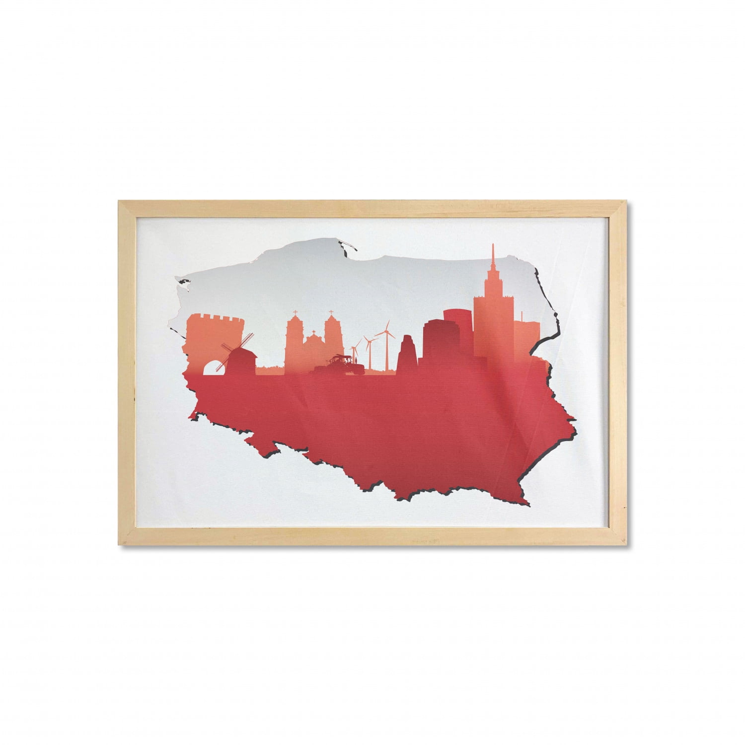 Polish Wall Art with Frame, Graphical Map in Flag Colors and of the ...