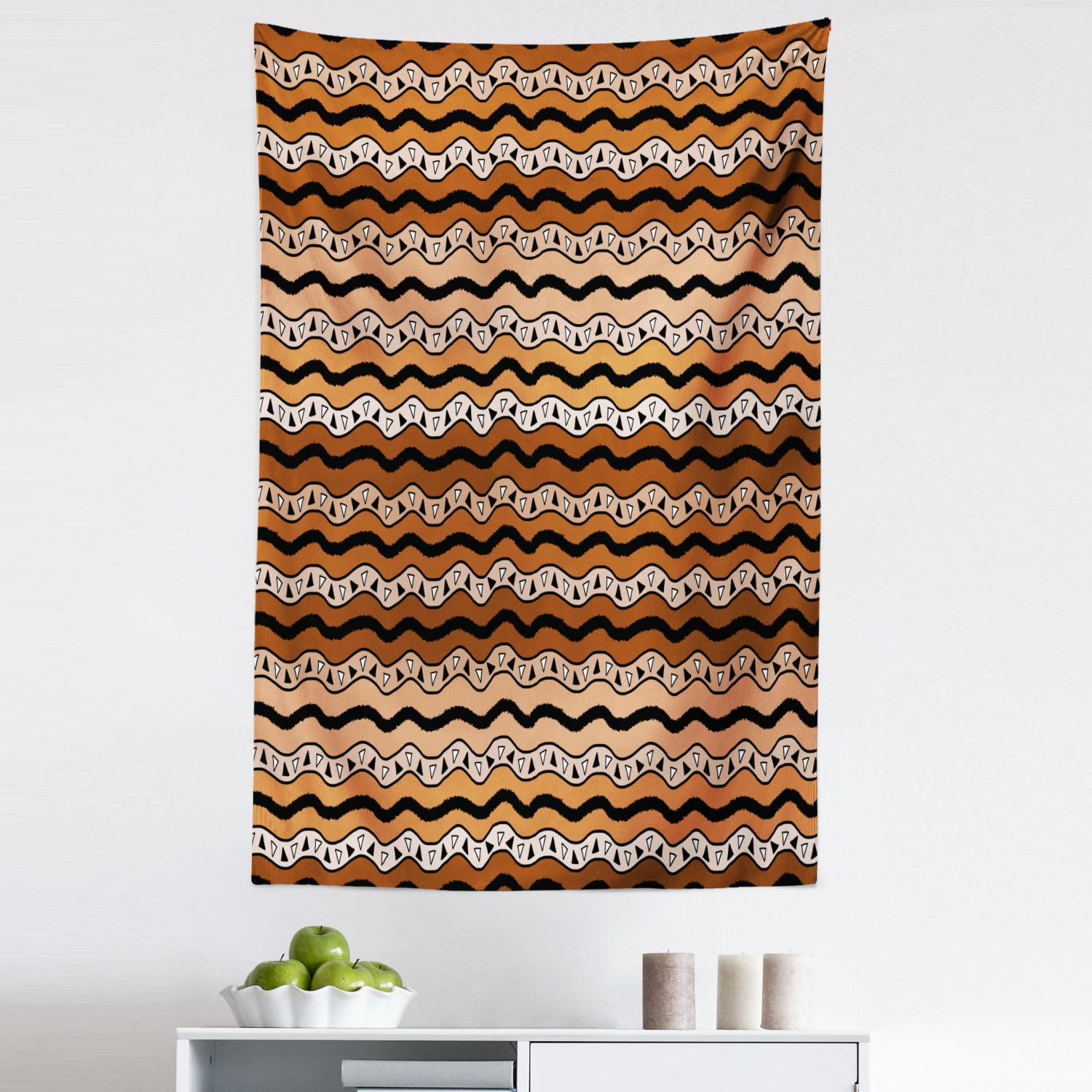 Zambia Tapestry, Tribal Pattern with Wavy Lines Geometric Triangles ...