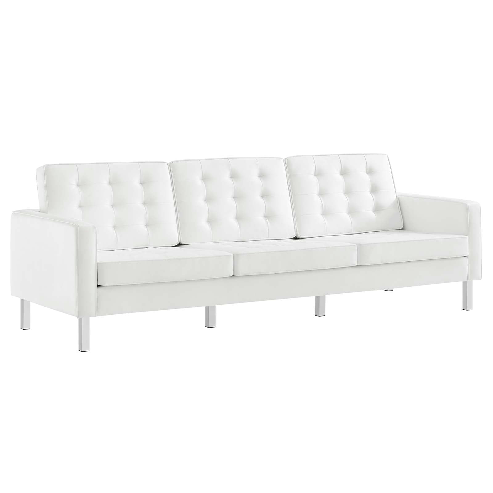 Florence Sofa, Modern Tufted Couch, Mid Century Sofa - Vegan White ...