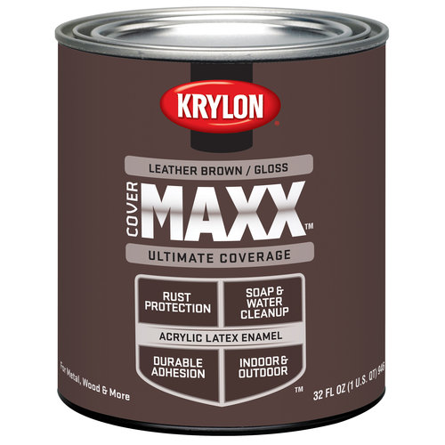 Krylon COVERMAXX Acrylic Latex Enamel, Gloss, Leather Brown, 1 Quart ...
