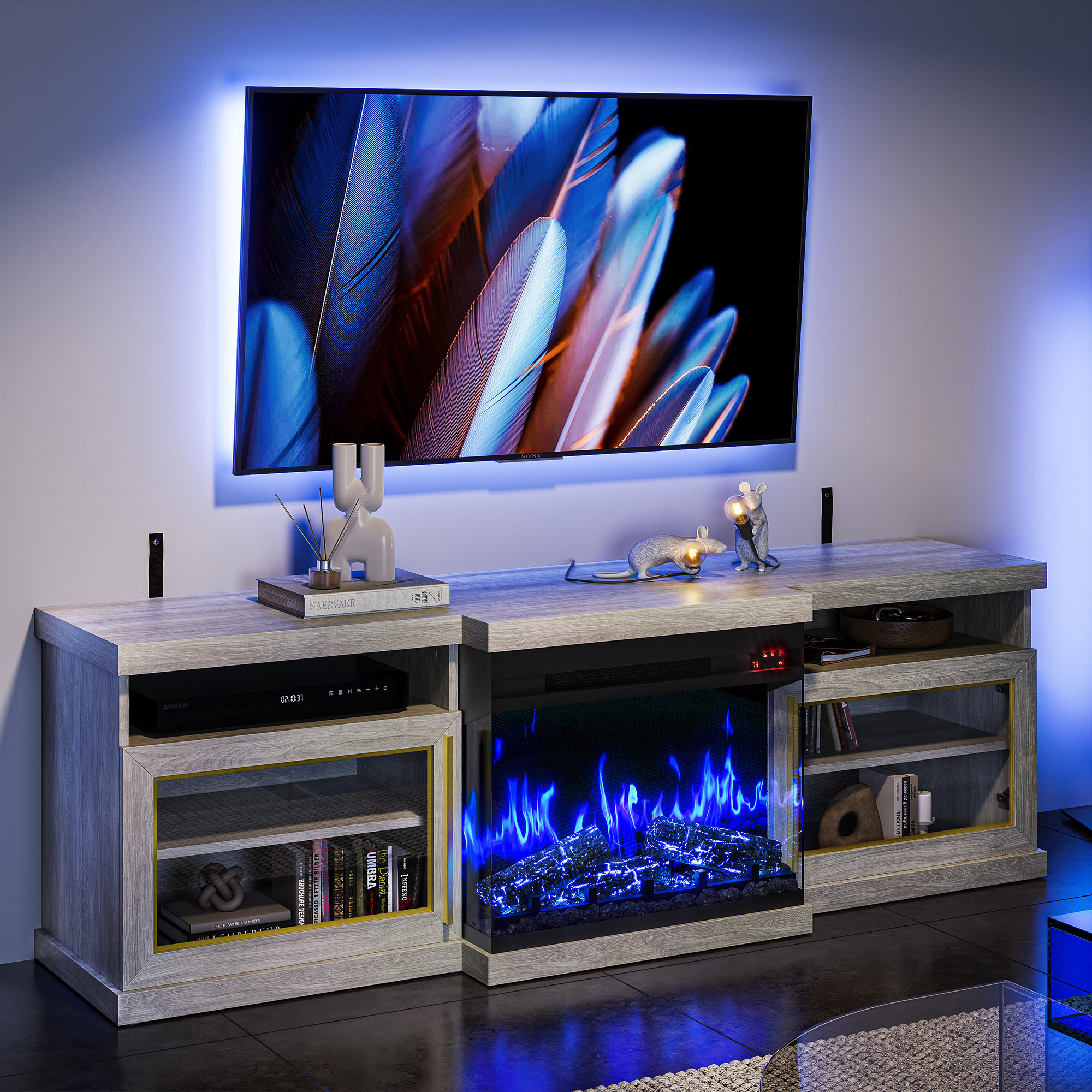 BELLEZE 68" TV Stand with 23" Electric Fireplace, Entertainment Center ...
