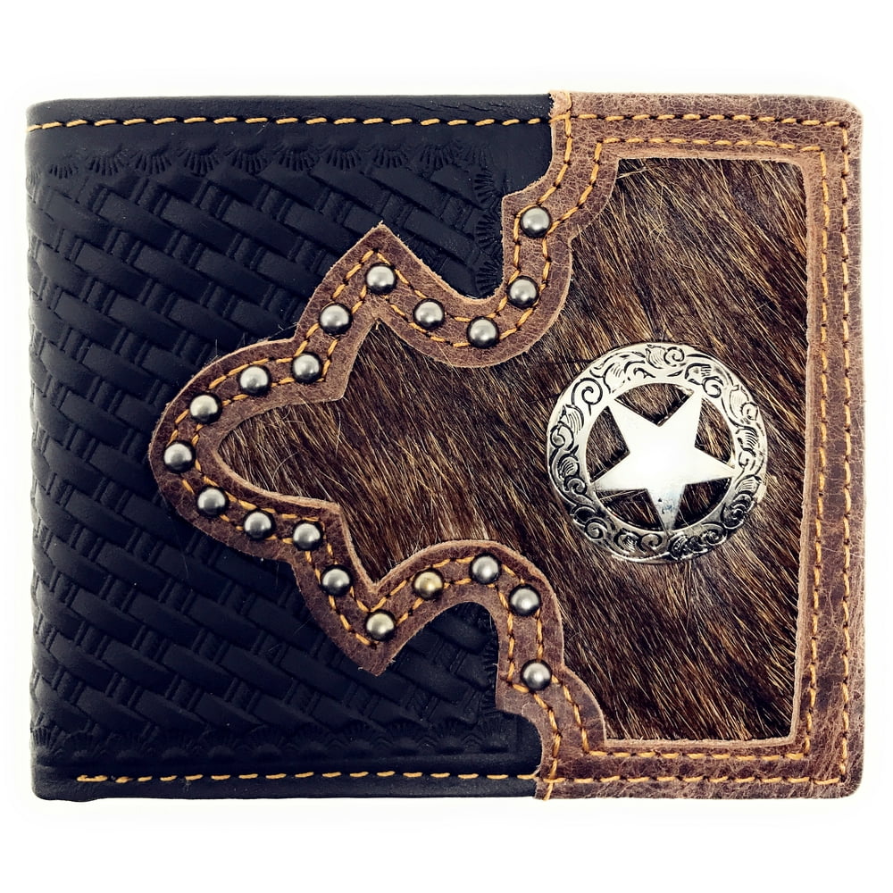 Texas West - Western Genuine Woven Leather Star Cowhide Mens Bifold ...