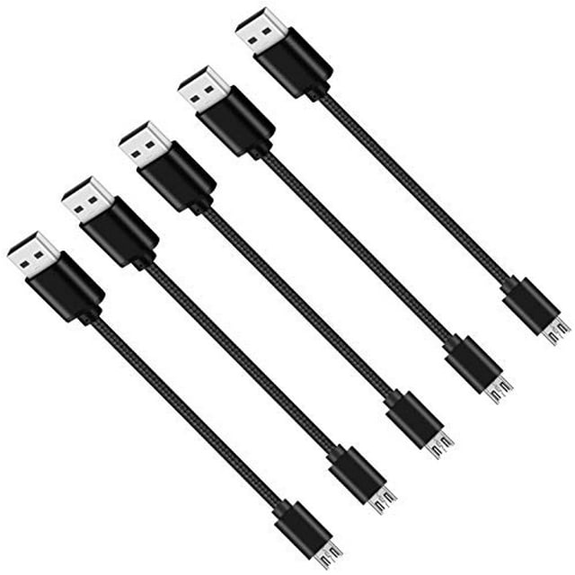 Short Micro to USB A Cable Nylon Braided 5 Pack (Black) - Walmart.com