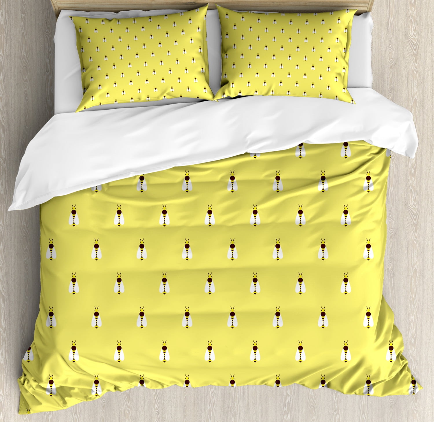 Bee Queen Size Duvet Cover Set, Simplistic Graphic Pattern with Colored ...