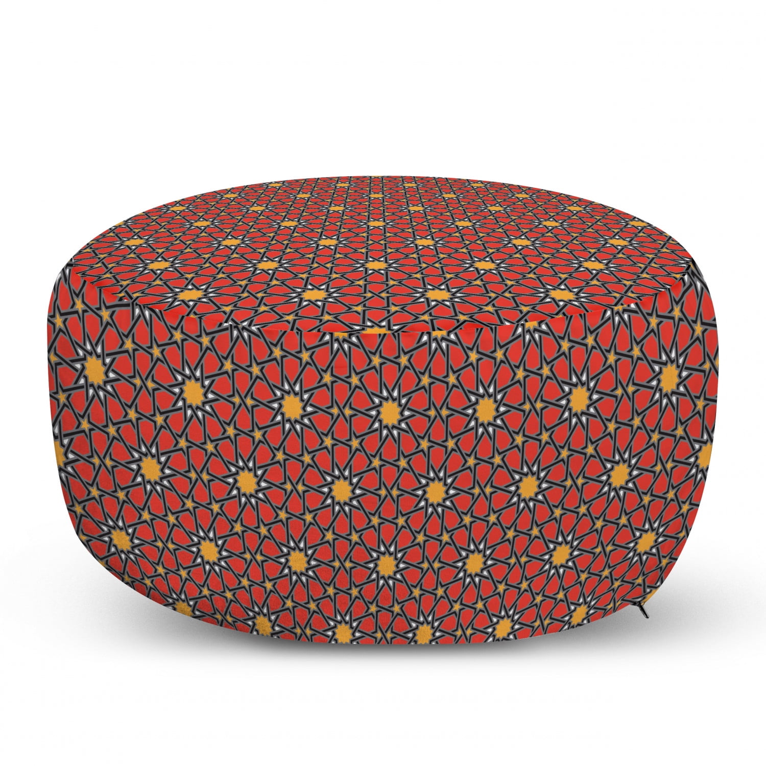 Ethnic Pouf Cover with Zipper, Classical Eastern Sun Like Pattern ...