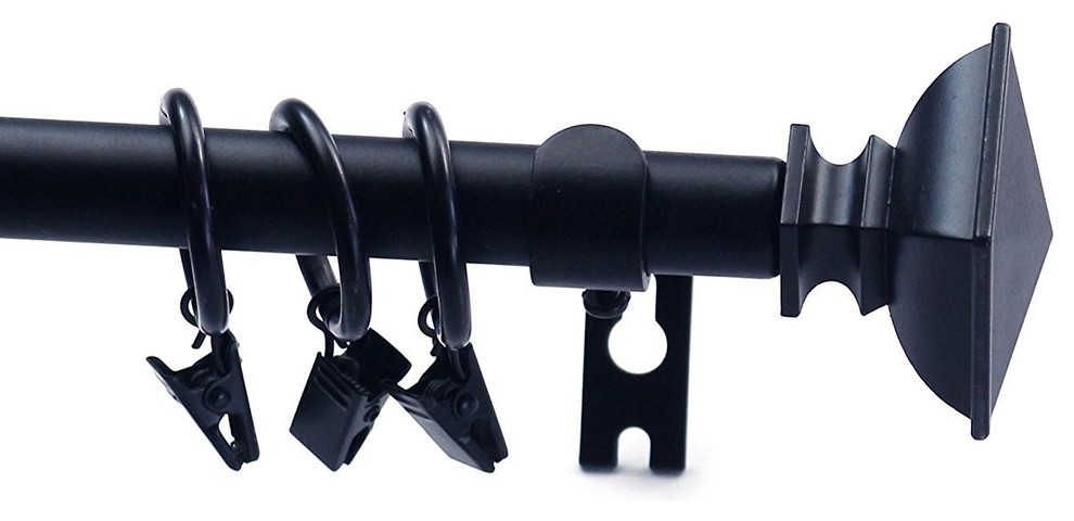 Urbanest Square Urn Curtain Rod Set With 8 Rings, 5/8", 28-48", Black ...
