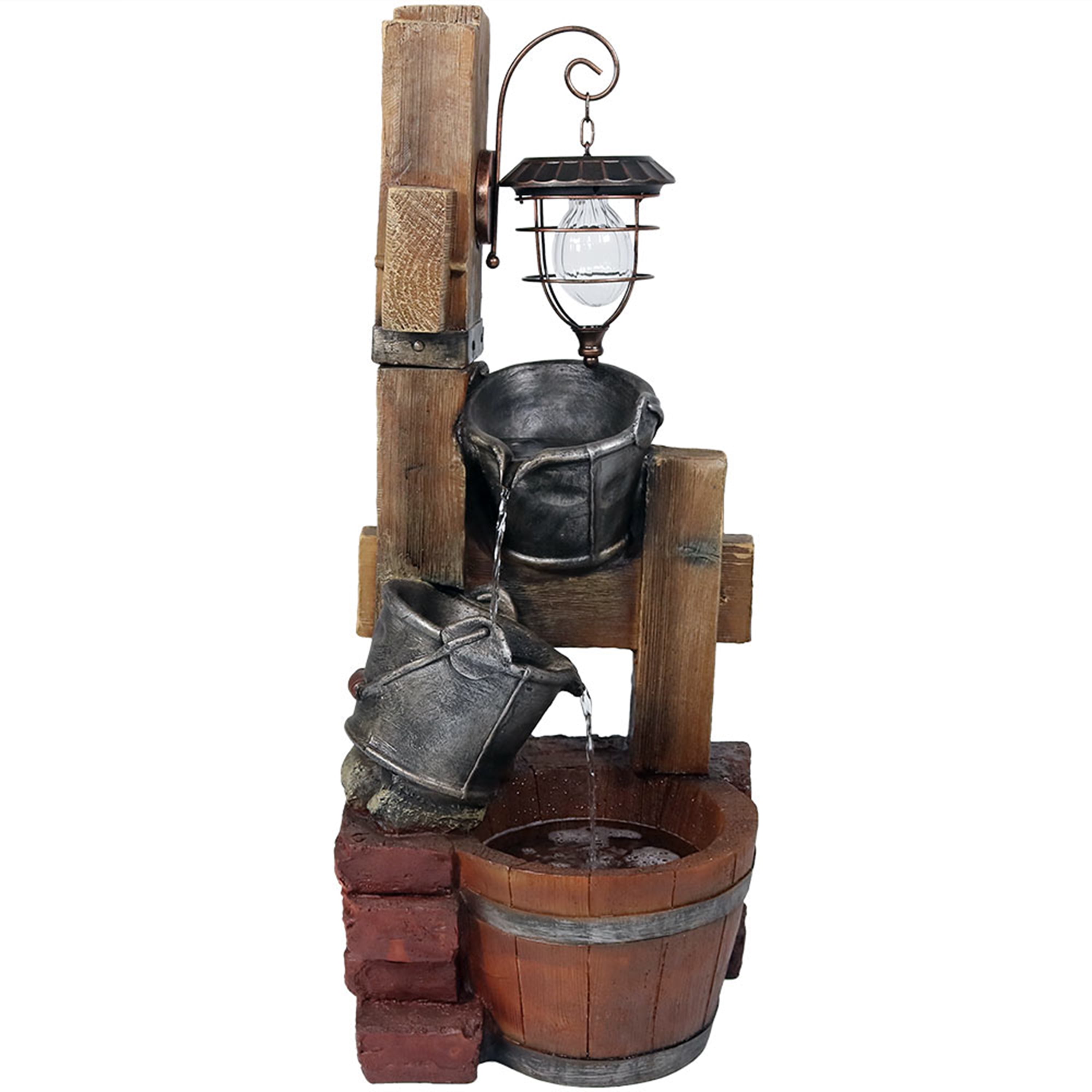 Buy Sunnydaze Rustic Pouring Buckets Outdoor Water Fountain with Solar ...